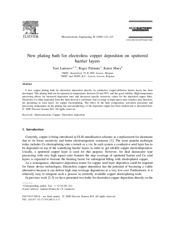 (PDF) New plating bath for electroless copper deposition on sputtered ...