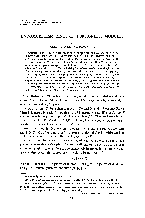 (PDF) Endomorphism Rings of Torsionless Modules