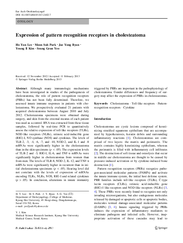 Pdf Expression Of Pattern Recognition Receptors In Cholesteatoma
