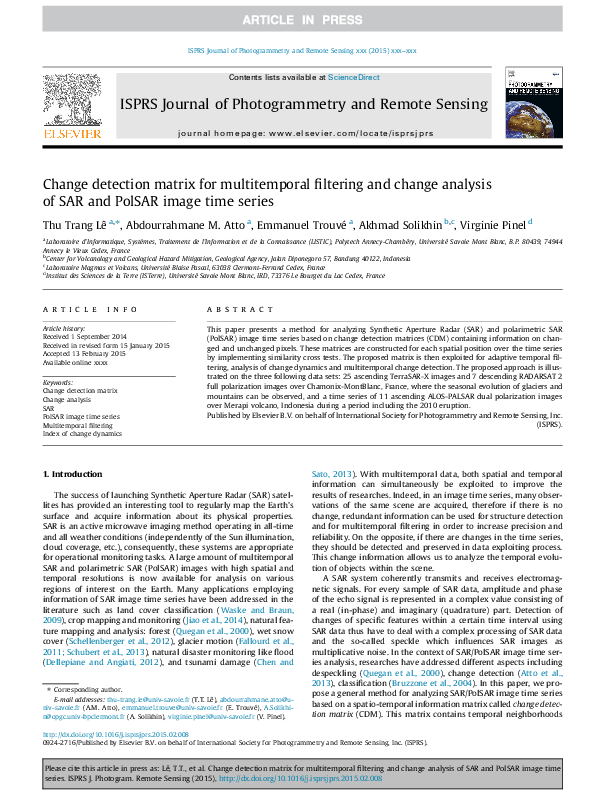 (PDF) Change detection matrix for multitemporal filtering and change analysis of SAR and PolSAR ...