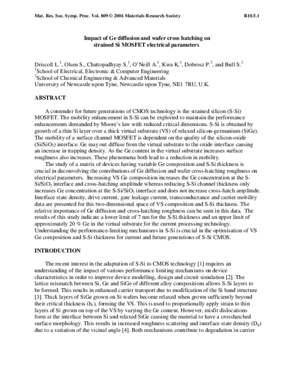 (PDF) Impact of Ge diffusion and wafer cross hatching on strained Si ...