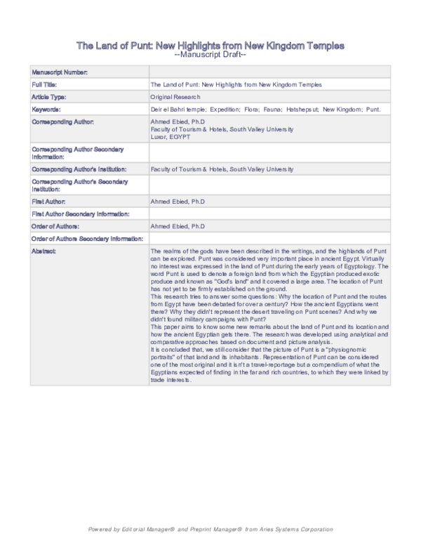 (PDF) The Land of Punt : New Highlights from New Kingdom Temples