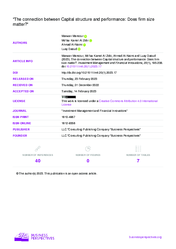 (PDF) Capital Structure, Performance, and Firm Size Impact