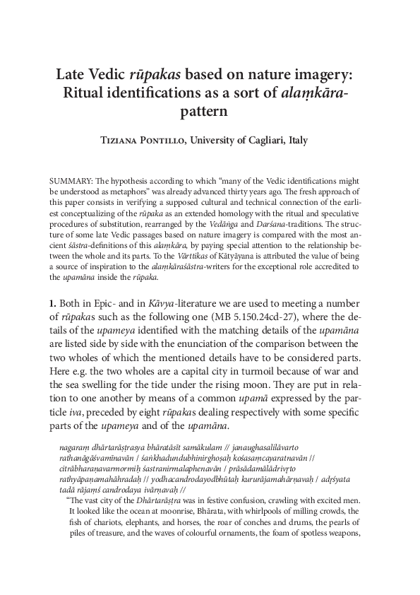 (PDF) Pontillo, Late vedic Rupakas based on nature imagery: ritual identifications as a sort of ...