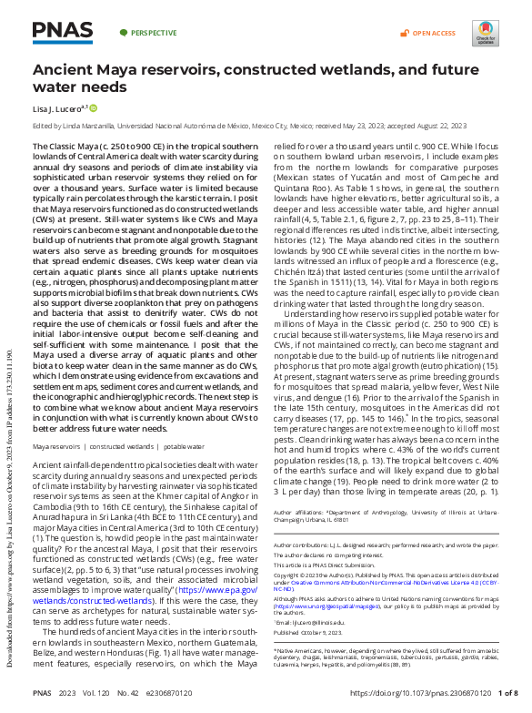 (PDF) Ancient Maya reservoirs, constructed wetlands, and future water needs