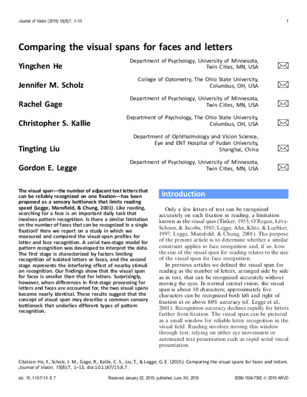 (PDF) Comparing the visual spans for faces and letters