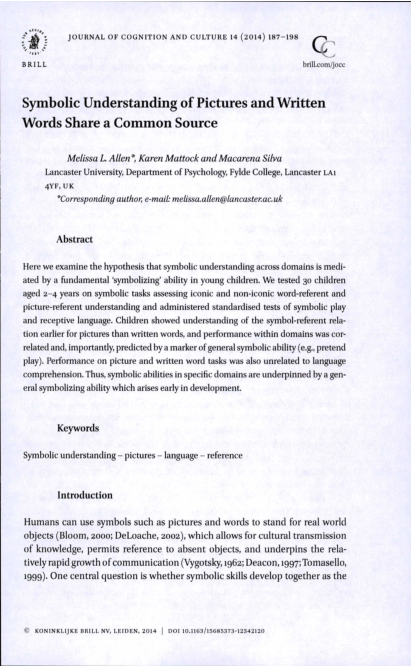 (PDF) Symbolic Understanding of Pictures and Written Words Share a ...