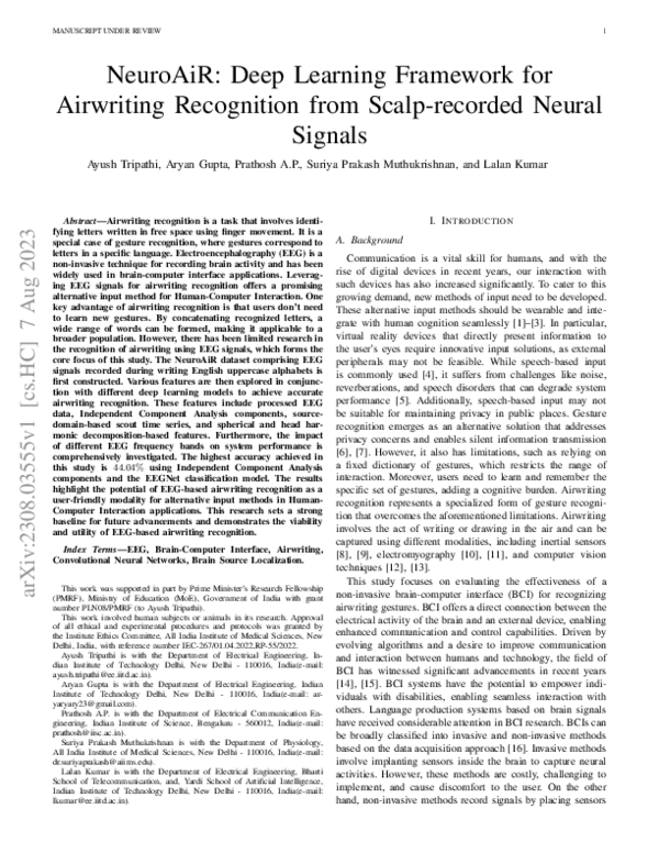 Pdf Neuroair Deep Learning Framework For Airwriting Recognition From Scalp Recorded Neural