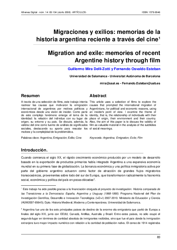 (PDF) Migration and exile: memories of recent Argentine history through ...
