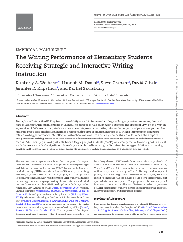 (PDF) The Writing Performance of Elementary Students Receiving ...