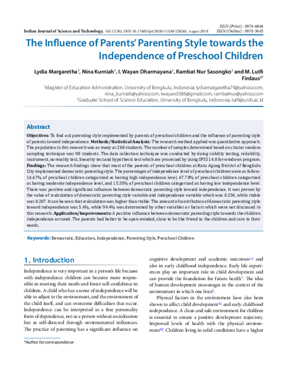 (PDF) The Influence of Parents Parenting Style Towards The Independence ...