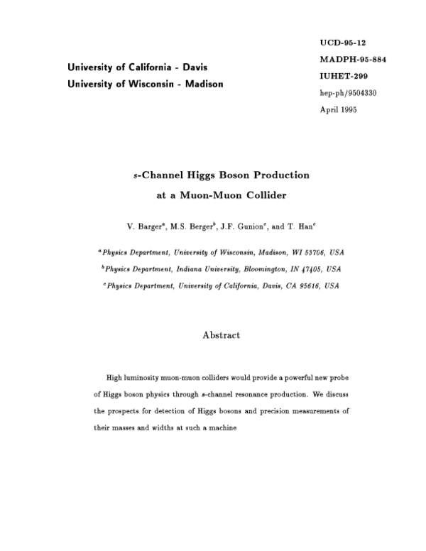 (PDF) s-Channel Higgs Boson Production at a Muon-Muon Collider | Vernon ...