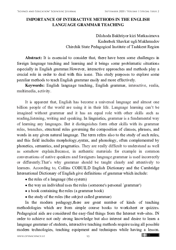 (PDF) Importance of interactive methods in the English language grammar ...
