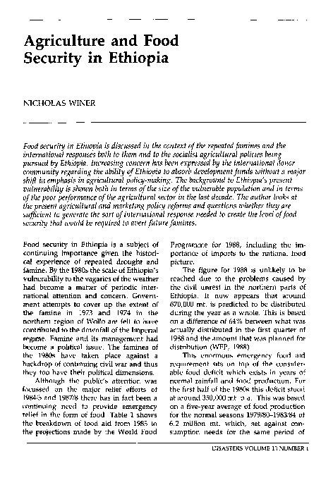 (PDF) Agriculture and Food Security in Ethiopia