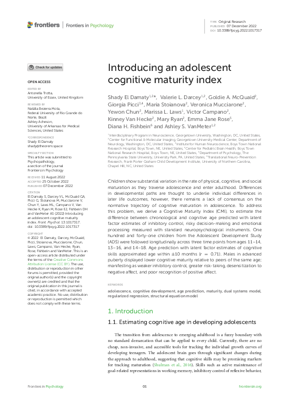 (PDF) Introducing an adolescent cognitive maturity index