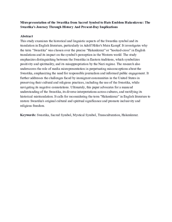 (PDF) Misrepresentation of the Swastika from Sacred Symbol to Hate ...