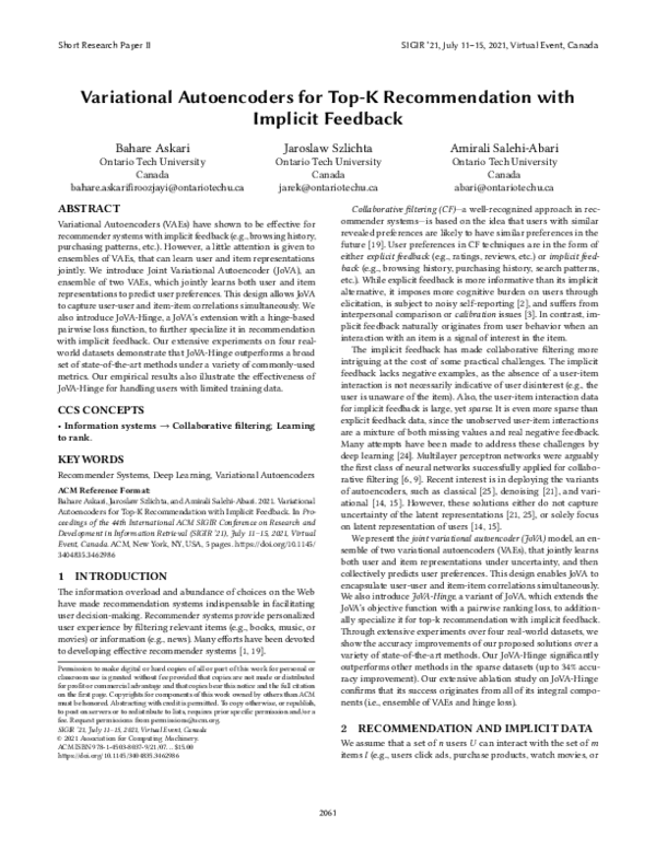 (PDF) Variational Autoencoders for Top-K Recommendation with Implicit Feedback