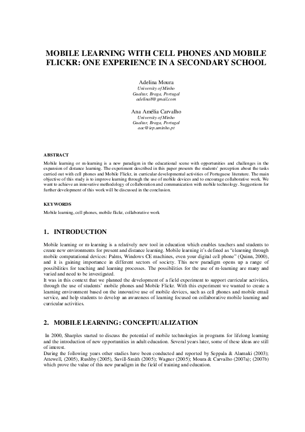 (PDF) Mobile learning with cell phones and mobile flickr: one experience in a secondary school