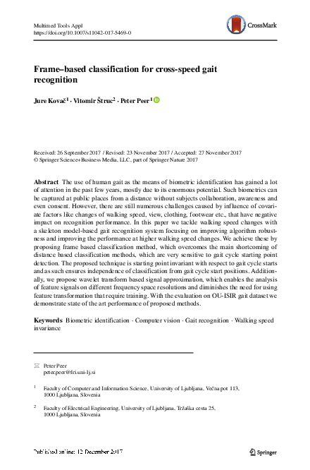 Pdf Frame Based Classification For Cross Speed Gait Recognition