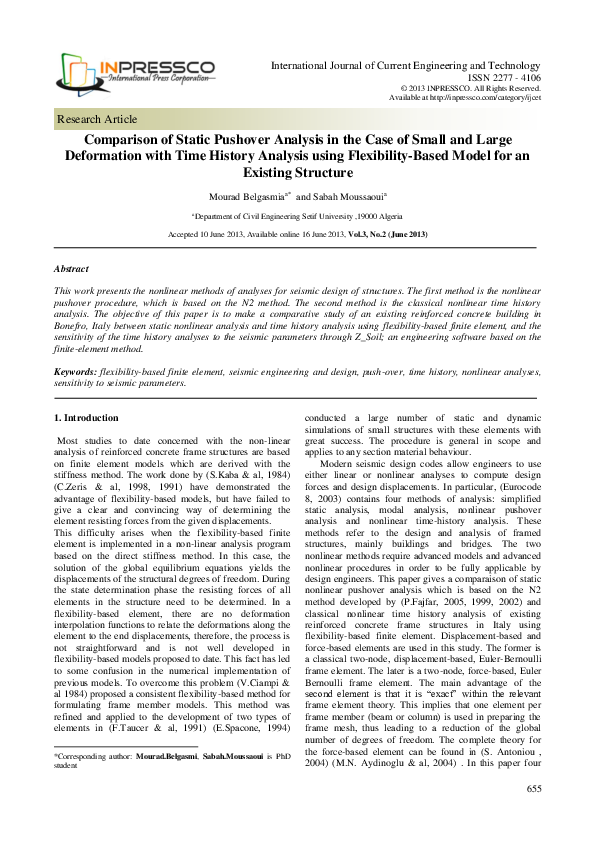 (PDF) Comparison of Static Pushover Analysis in the Case of Small and Large Deformation with ...