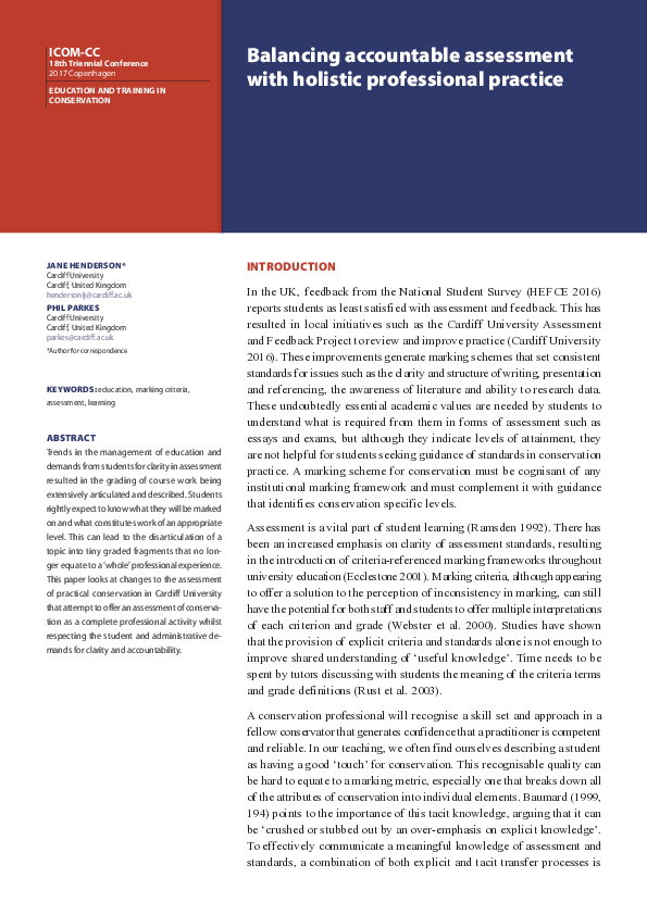 (PDF) Balancing accountable assessment with holistic professional practice