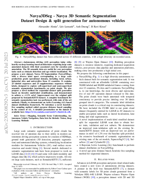 (PDF) Navya3DSeg -- Navya 3D Semantic Segmentation Dataset & split generation for autonomous ...