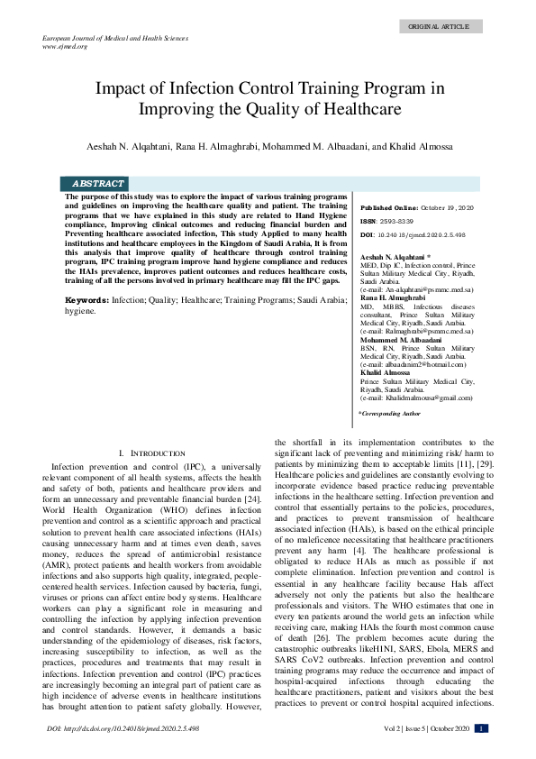 (PDF) Impact of Infection Control Training Program in Improving the ...