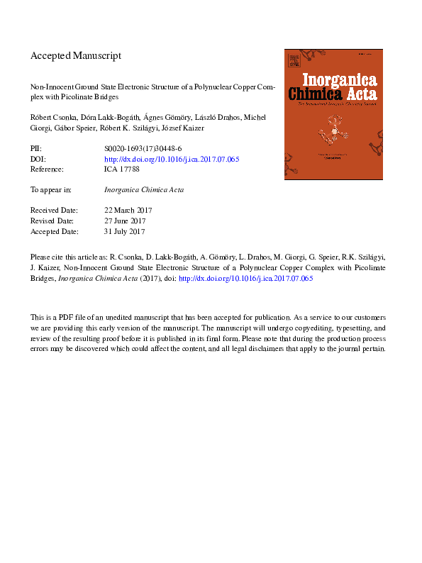 (PDF) Non-innocent ground state electronic structure of a polynuclear ...
