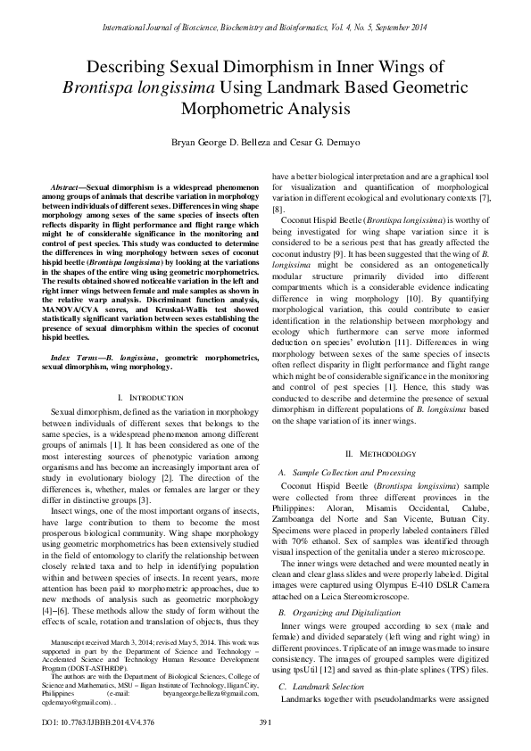 (PDF) Describing Sexual Dimorphism in Inner Wings of Brontispa longissima Using Landmark Based ...