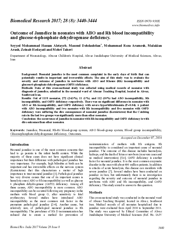 (PDF) Outcome of Jaundice in neonates with ABO and Rh blood ...
