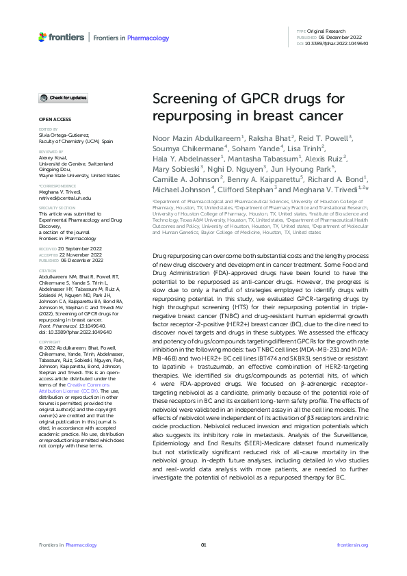 (PDF) Screening of GPCR drugs for repurposing in breast cancer