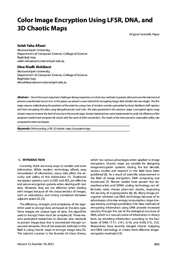 (PDF) Color Image Encryption Using LFSR, DNA, and 3D Chaotic Maps