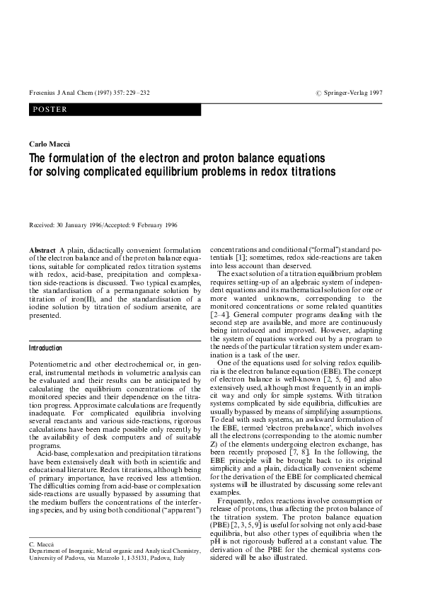 (PDF) The formulation of the electron and proton balance equations for ...