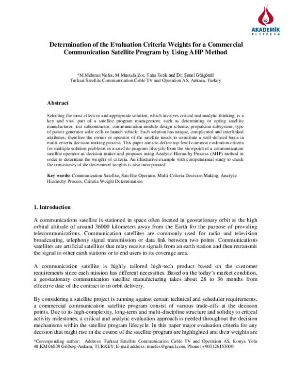 (PDF) Determination of the Evaluation Criteria Weights for a Commercial ...