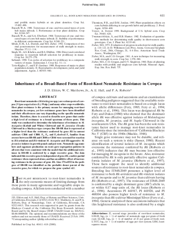 Pdf Inheritance Of A Broad‐based Form Of Root‐knot Nematode Resistance In Cowpea