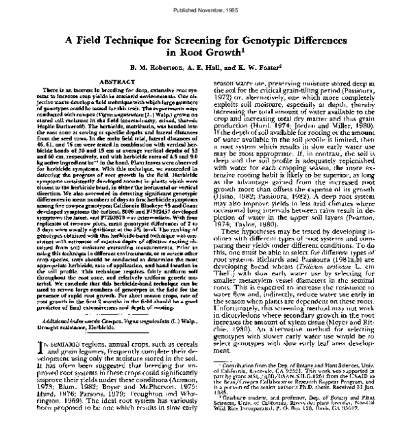 (PDF) A Field Technique for Screening for Genotypic Differences in Root ...