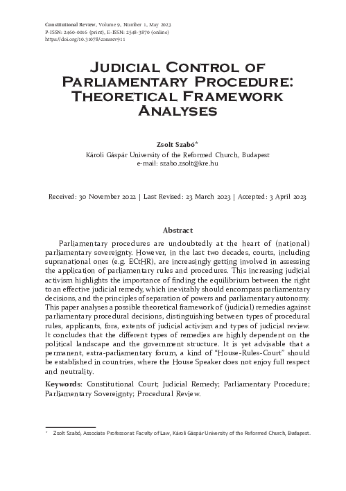 (PDF) Judicial Control of Parliamentary Procedure: Theoretical ...