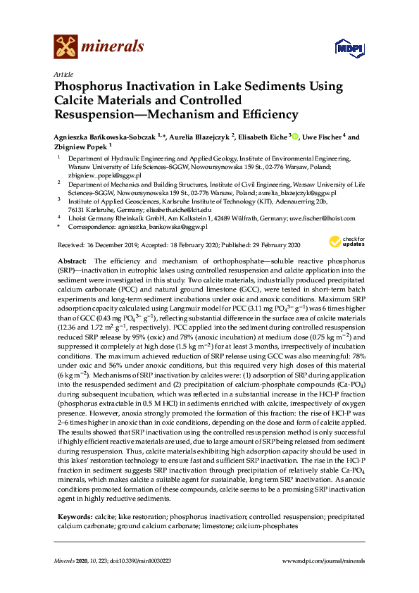 (PDF) Phosphorus Inactivation in Lake Sediments Using Calcite Materials ...