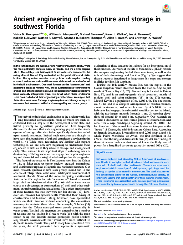 (PDF) Ancient engineering of fish capture and storage in southwest Florida