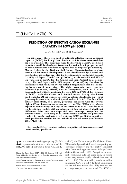 (PDF) PREDICTION OF EFFECTIVE CATION EXCHANGE CAPACITY IN LOW pH SOILS