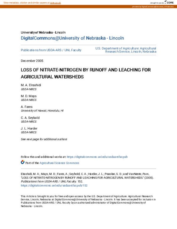 (PDF) Loss of Nitrate-Nitrogen by Runoff and Leaching for Agricultural ...