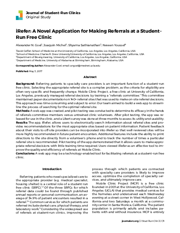 (PDF) iRefer: A Novel Application for Making Referrals at a Student-Run ...