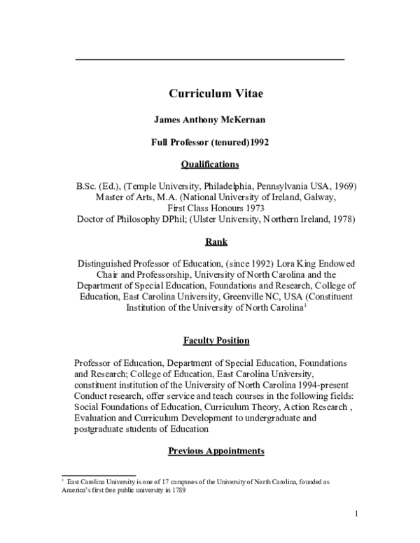 (DOC) Curriculum Vitae Professor Jim McKernan