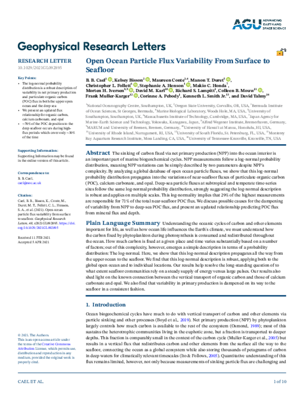 (PDF) Open Ocean Particle Flux Variability From Surface to Seafloor
