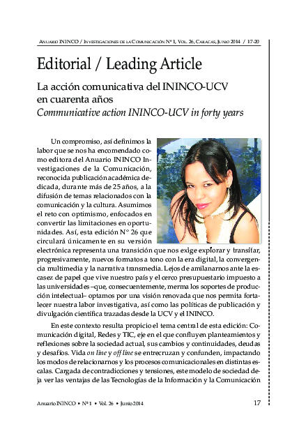 (PDF) La acción comunicativa del ININCO-UCV en cuarenta años | Johanna ...