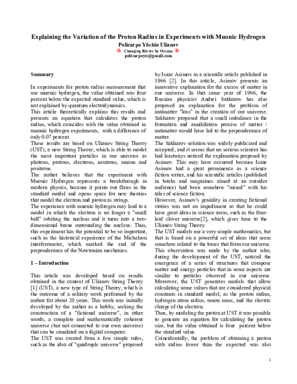 (PDF) Explaining the Variation of the Proton Radius in Experiments with ...