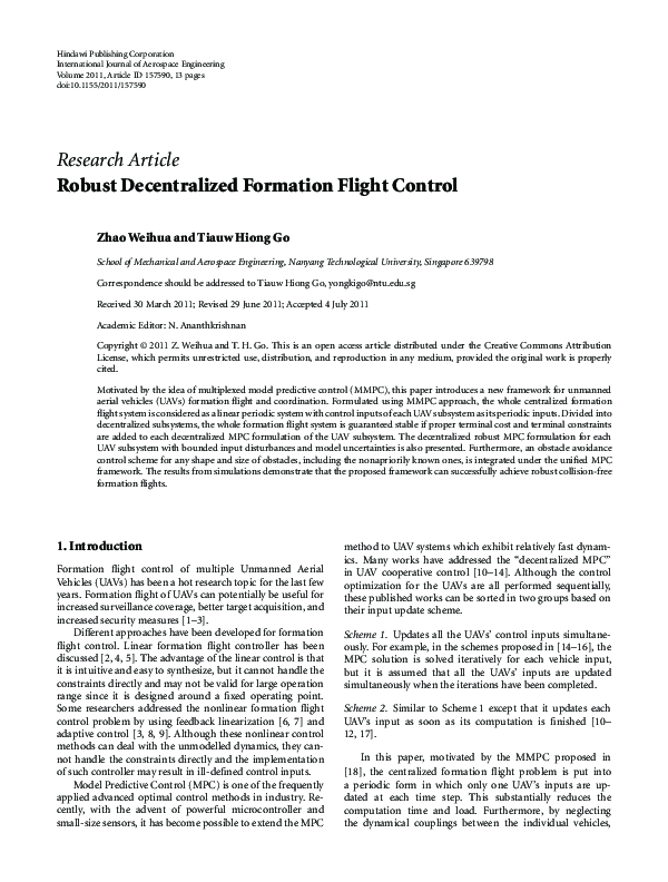 (PDF) Robust Decentralized Formation Flight Control (PDF) Robust Decentralized Formation Flight Control
