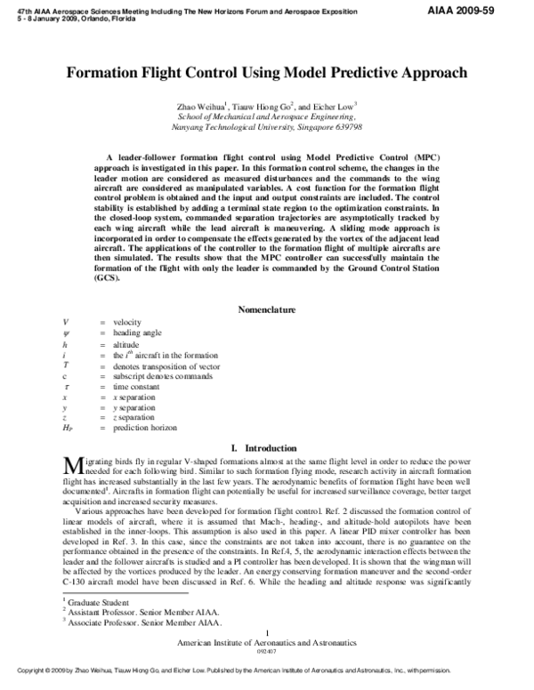 Pdf Formation Flight Control Using Model Predictive Approach