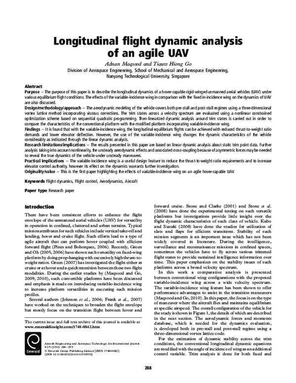 Pdf Longitudinal Flight Dynamic Analysis Of An Agile Uav