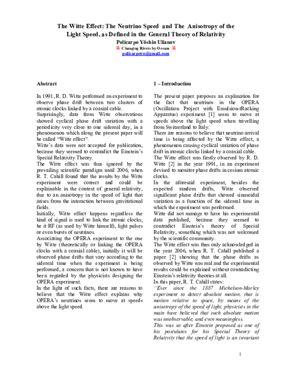 (PDF) The Witte Effect: The Neutrino Speed and The Anisotropy of the ...